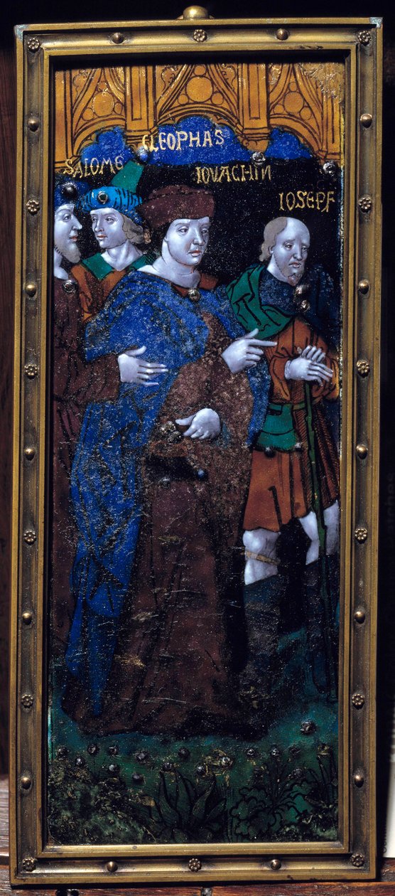 Enamel plate representing the biblical characters of Salome, Cleophas ...