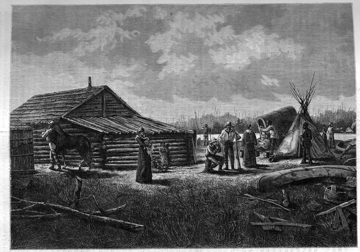 Franco-Canadian Metis Village in Canada. Engraving in 'Le journal de la ...