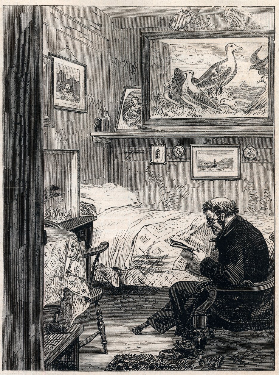 Greenwich Hospital Cabin Royal Charles Ward - 1865 Engraving of a Naval ...