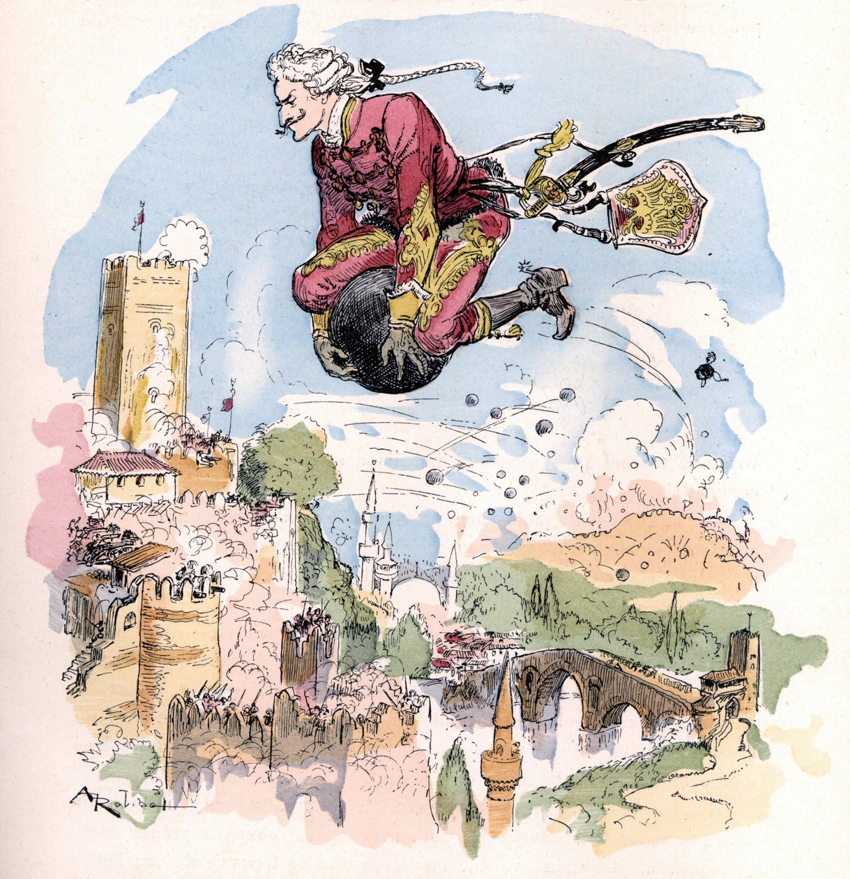 Illustration by Albert Robida in 'Histoire et aventures du Baron de ...
