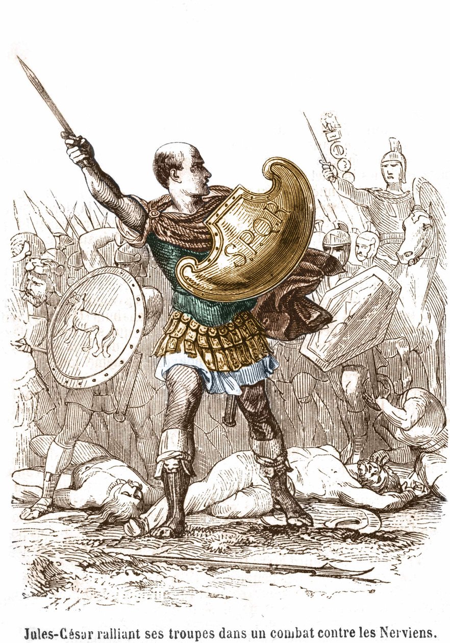 Julius Caesar rallying his troops in a fight against the Nerviens