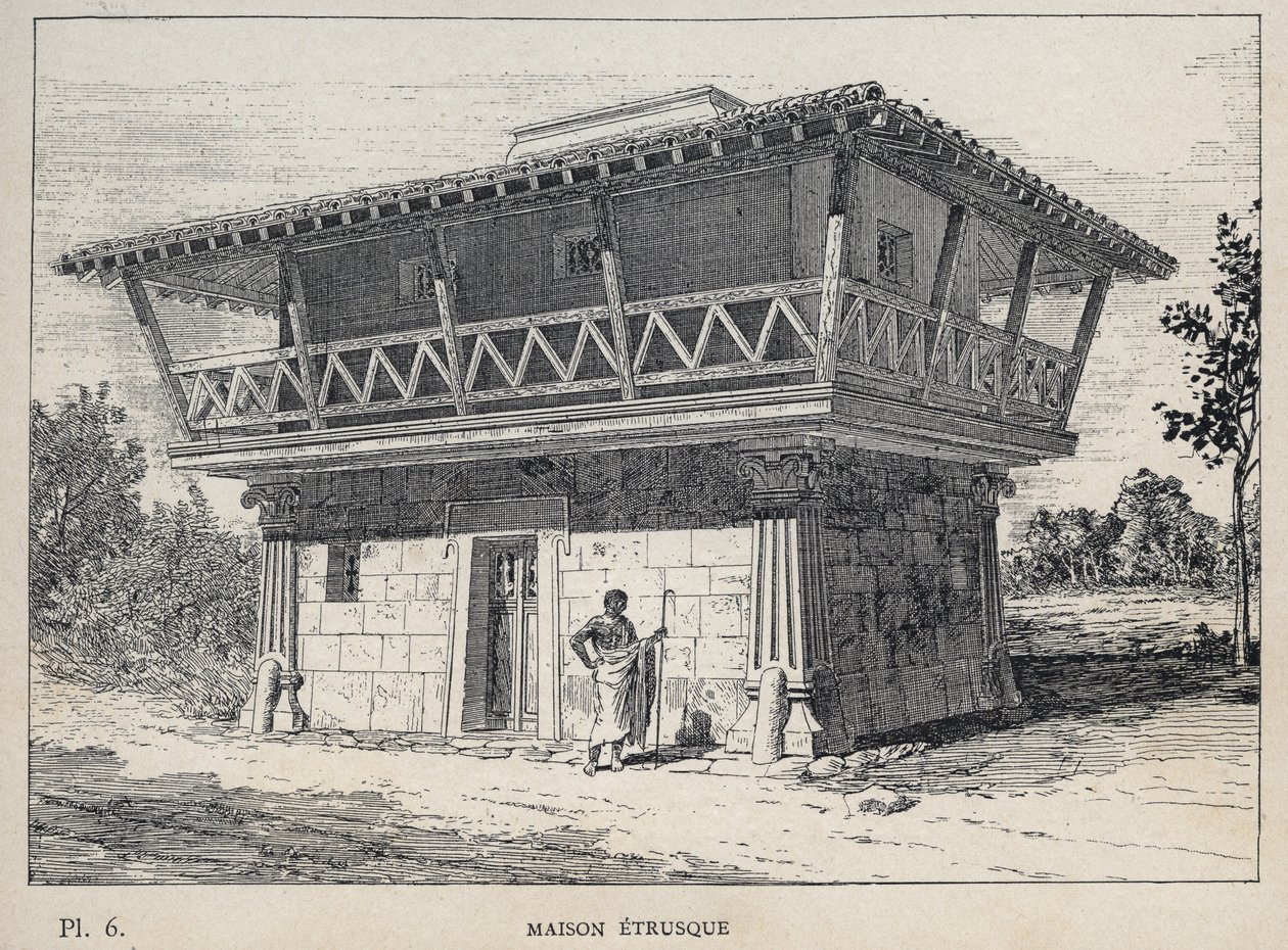 Etruscan House - engraving of 1889 in 'Histoire de l'habitation humaine ...