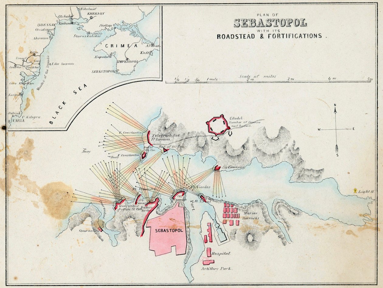 Plan of Sebastopol with Fortifications and Ramparts, Crimea
