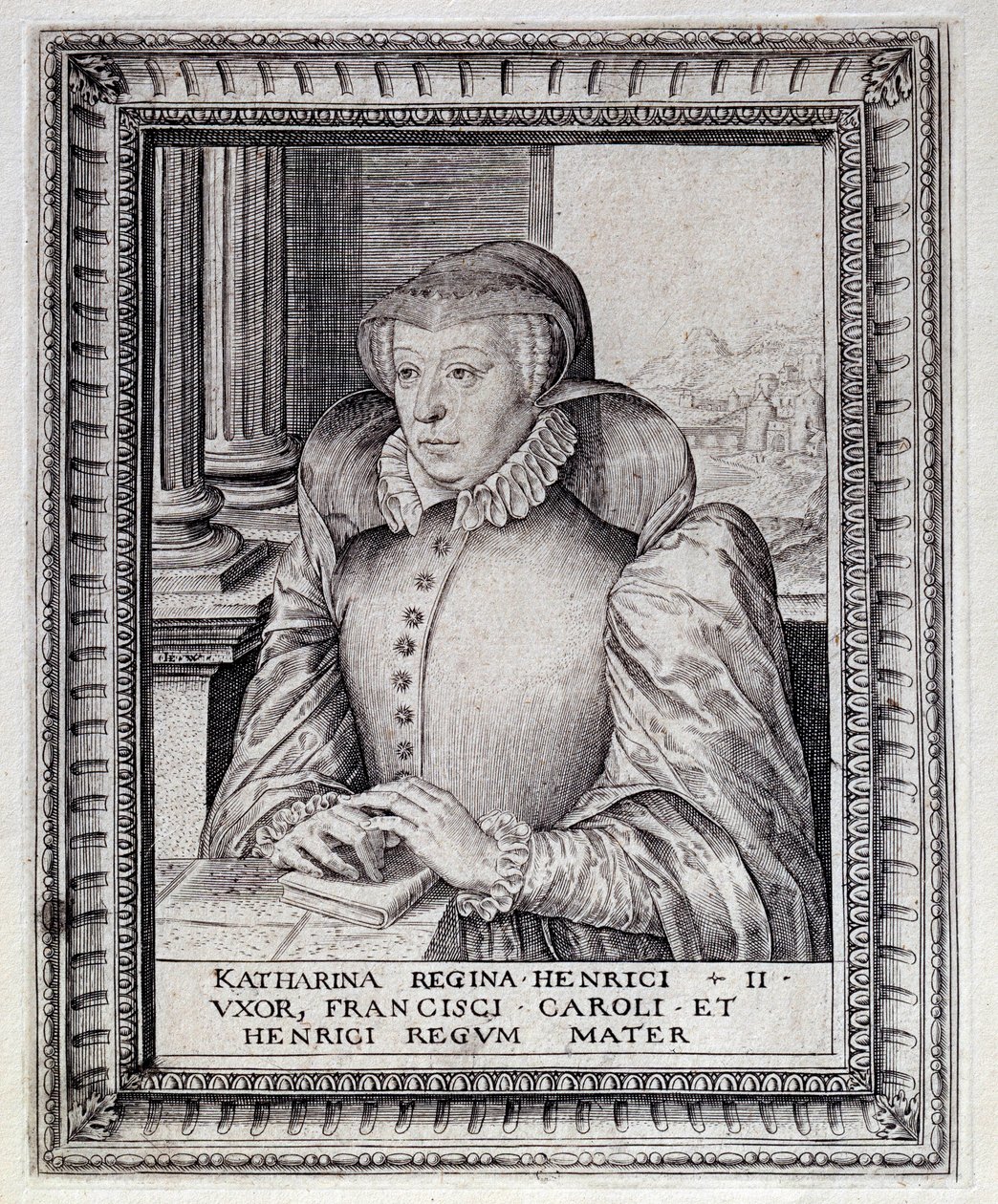 Portrait of Catherine de Medicis, Queen of France. Engraving of the ...