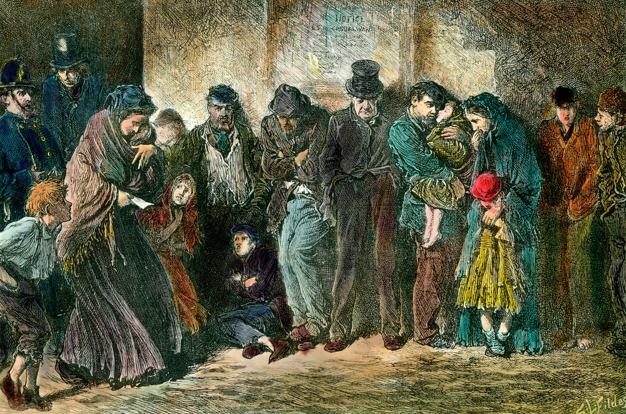 Poverty in London at the Door of a Shelter by Unknown artist