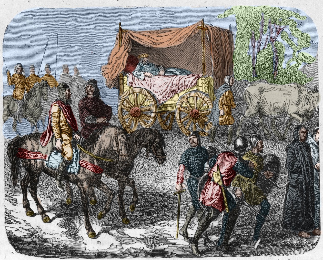Scene depicting the lazy kings: King of France Thierry III carries in a ...