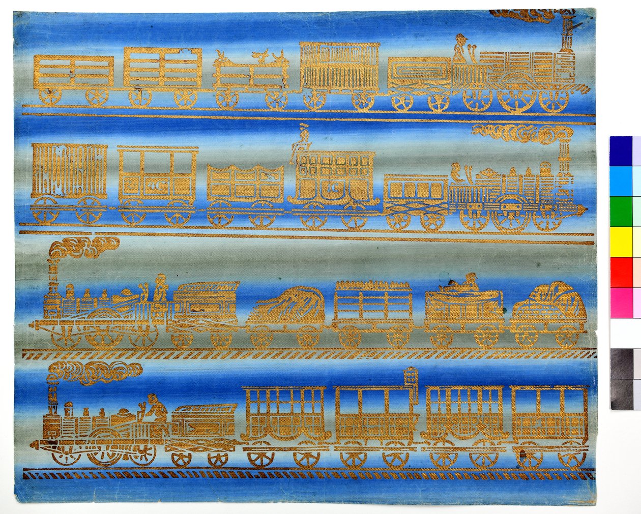 Steam Locomotives, c.1850 (woodcut on binding paper)