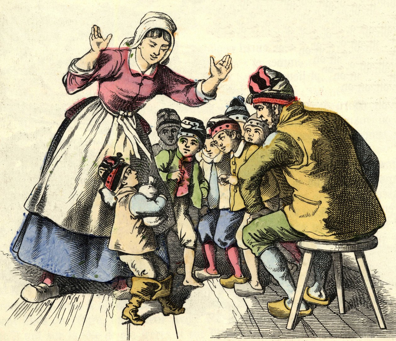 The Little Poulet and his brothers go home to his parents. Illustration ...