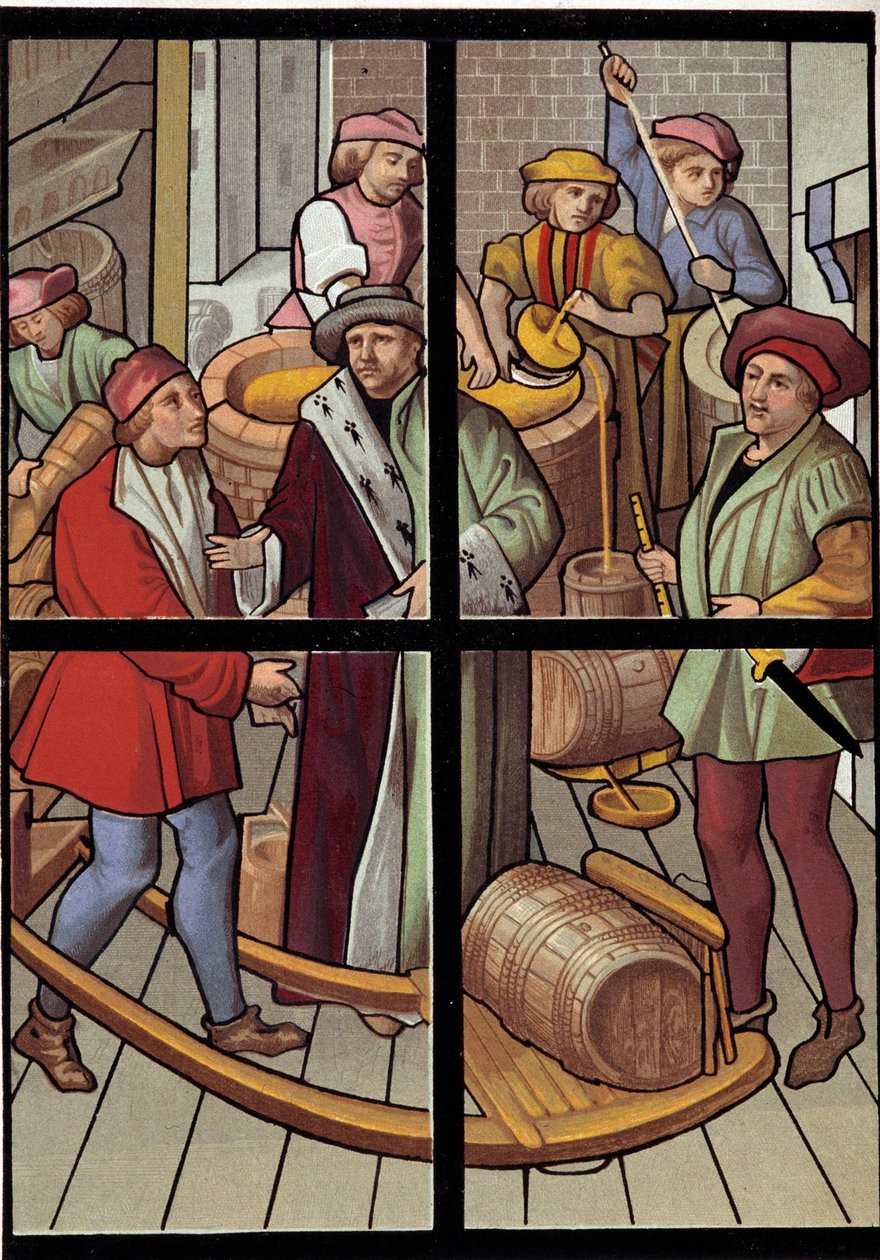 The Brewers. Lithograph from a stained glass window of the cathedral of ...