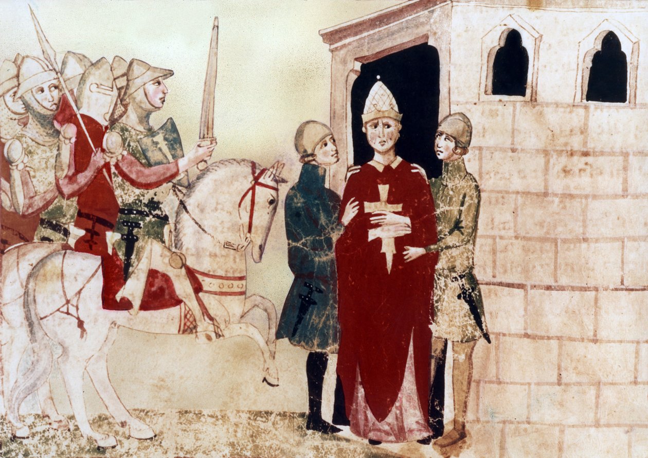 Pope Boniface VIII Prisoner in Anagni in 1303, Illustration from 14th ...