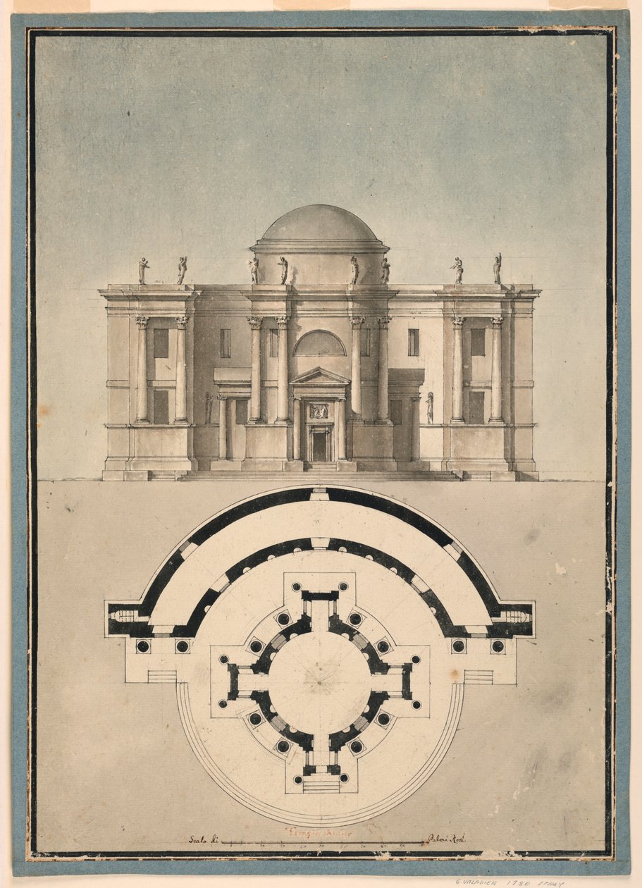 Design for a Classical Temple with a Tempietto and Semicircular ...