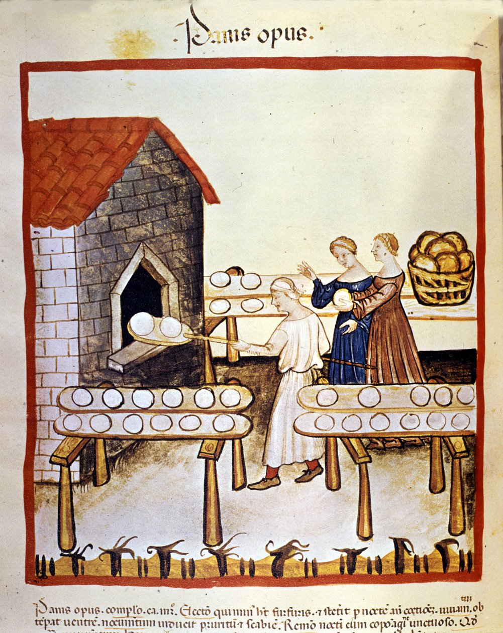 Black bread: a baker at work in front of an oven. Illumination from the ...