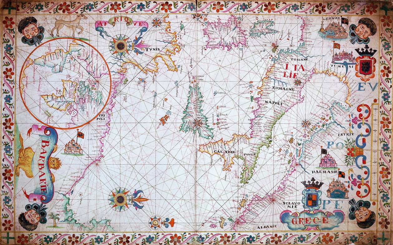 Chart of the Mediterranean, Showing Italy and the North African Coast