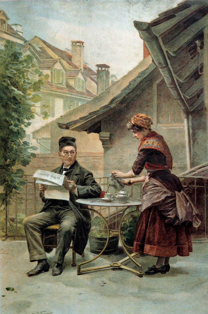 Coffee Hour: An Old Man Sitting at a Table and Reading the 'Little ...