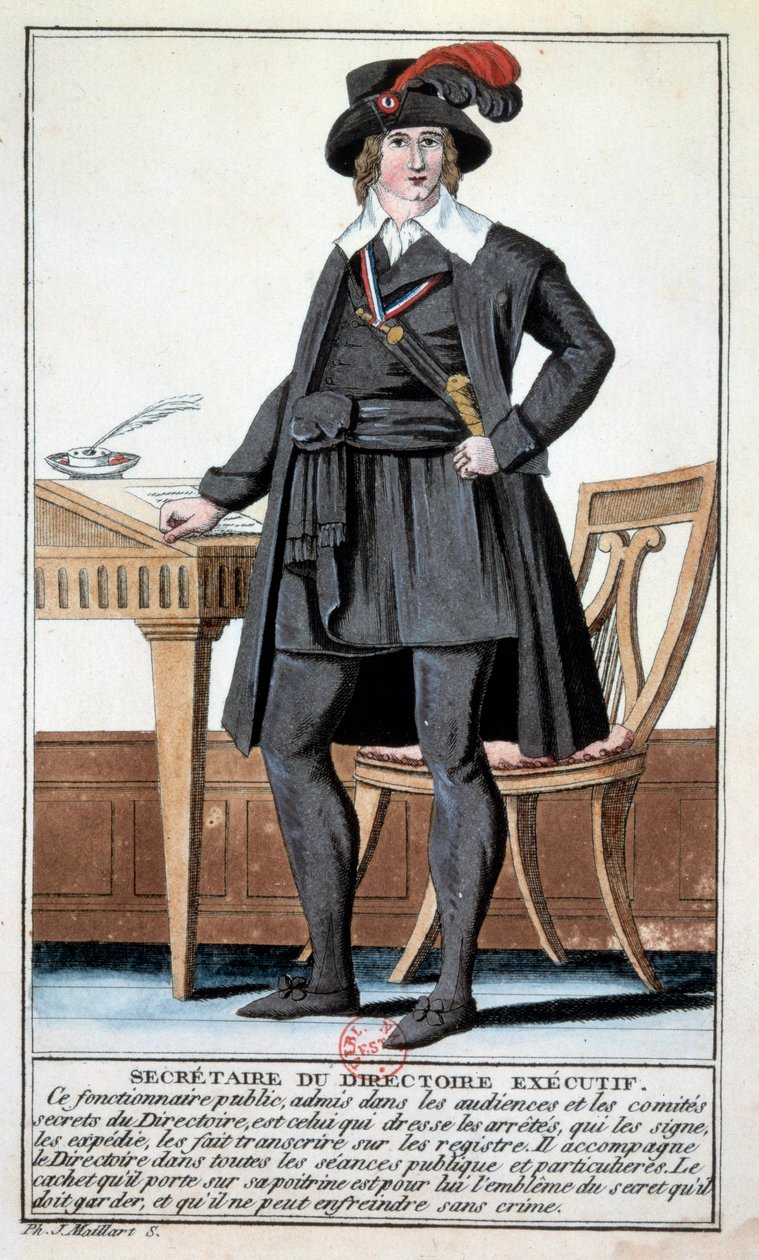 Directoire: costume as secretary of the executive board (Engraving from ...