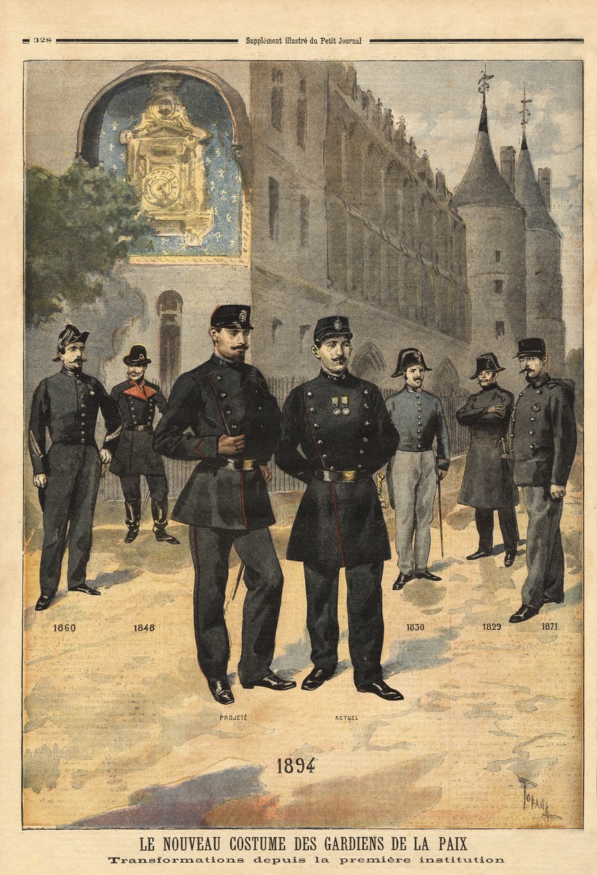 Evolution of uniforms of peacekeepers from 1860 to 1894, in front of ...