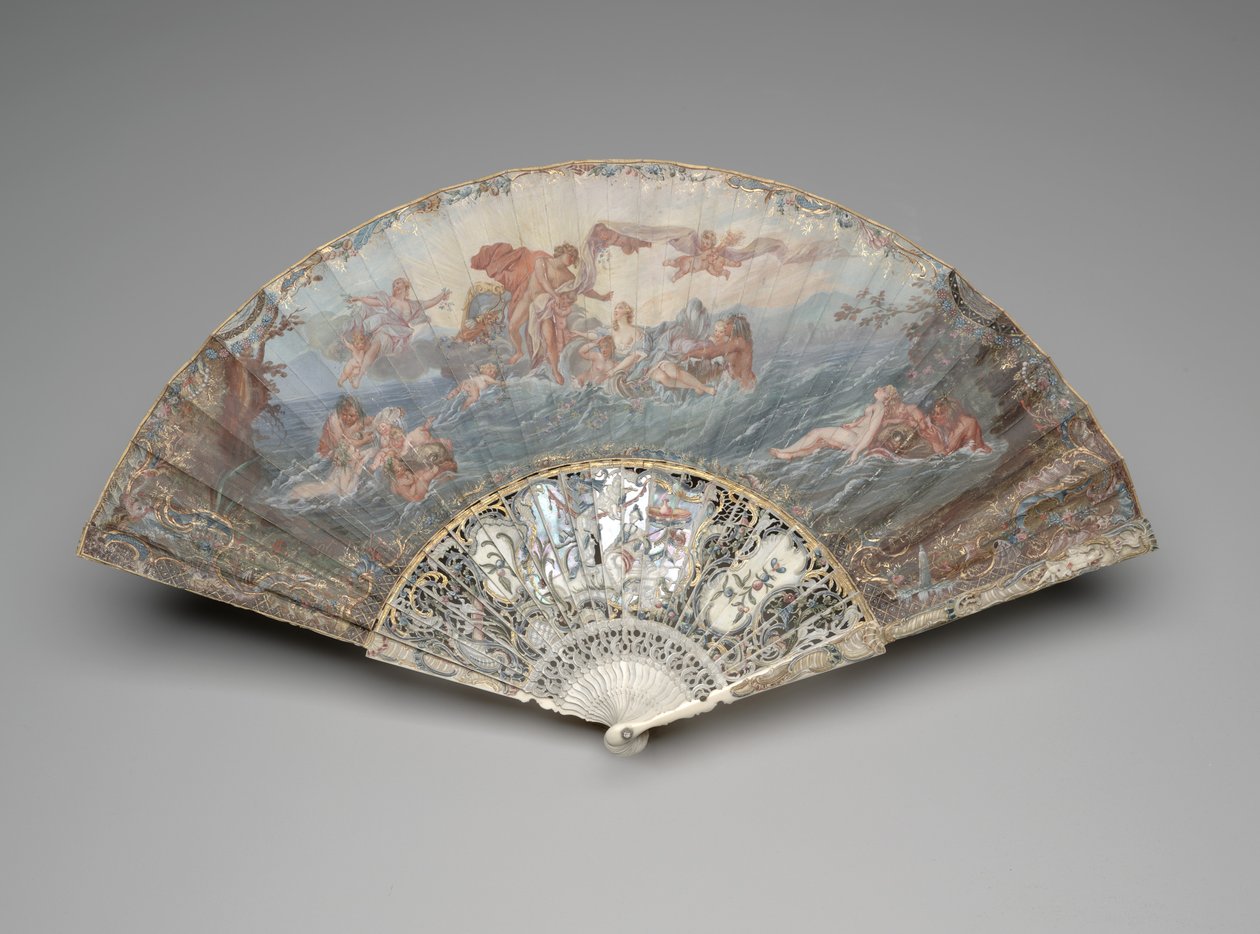 Folding fan with 'The Setting of the Sun,' after François Boucher ...