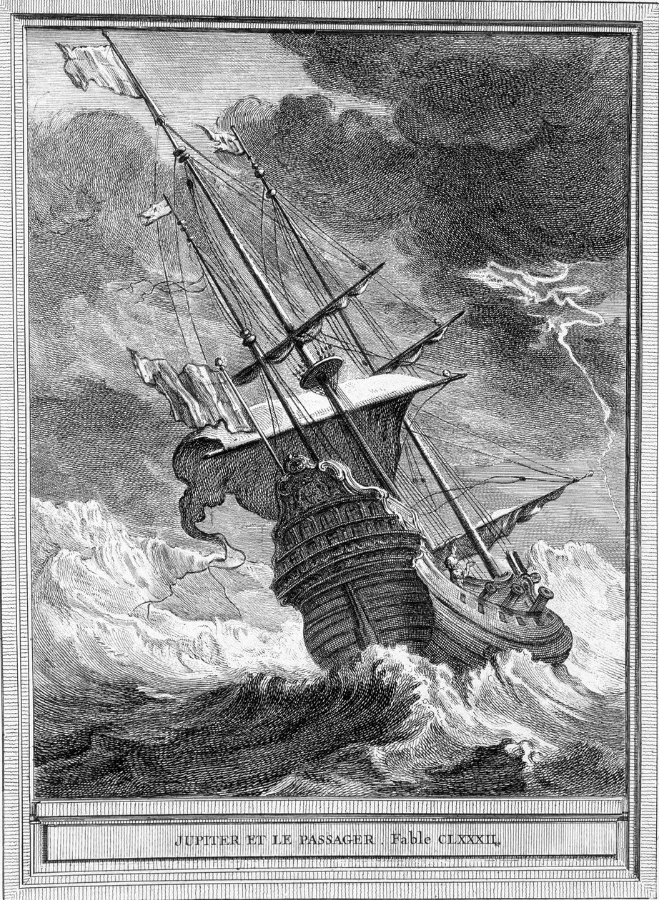 Illustration of the fable Jupiter and the passenger by Jean de La Fontaine