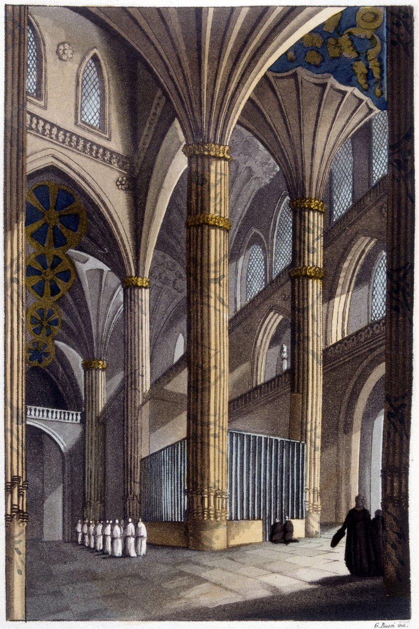 Interior of Salamanca Cathedral. 19th Century Lithography