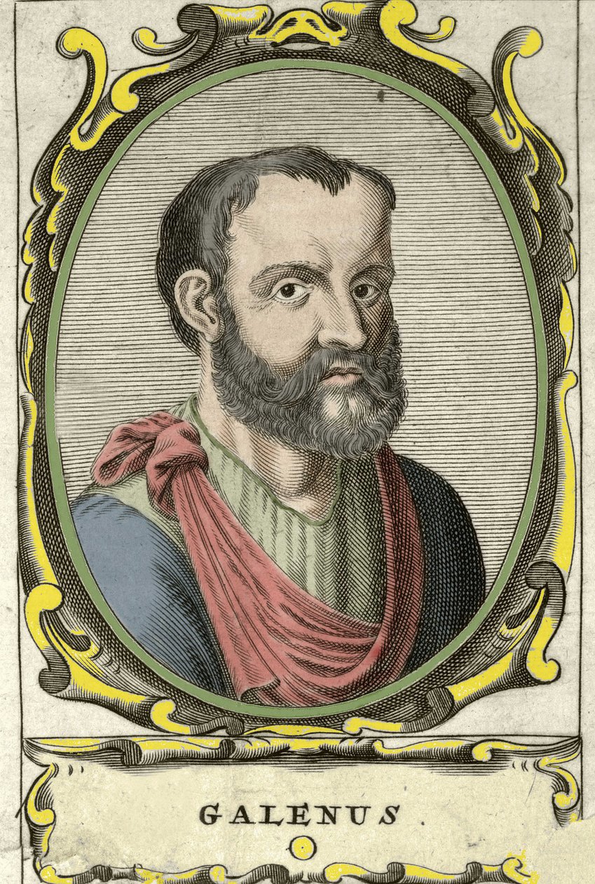 Portrait of Claude Galien, Greek doctor. 18th century engraving