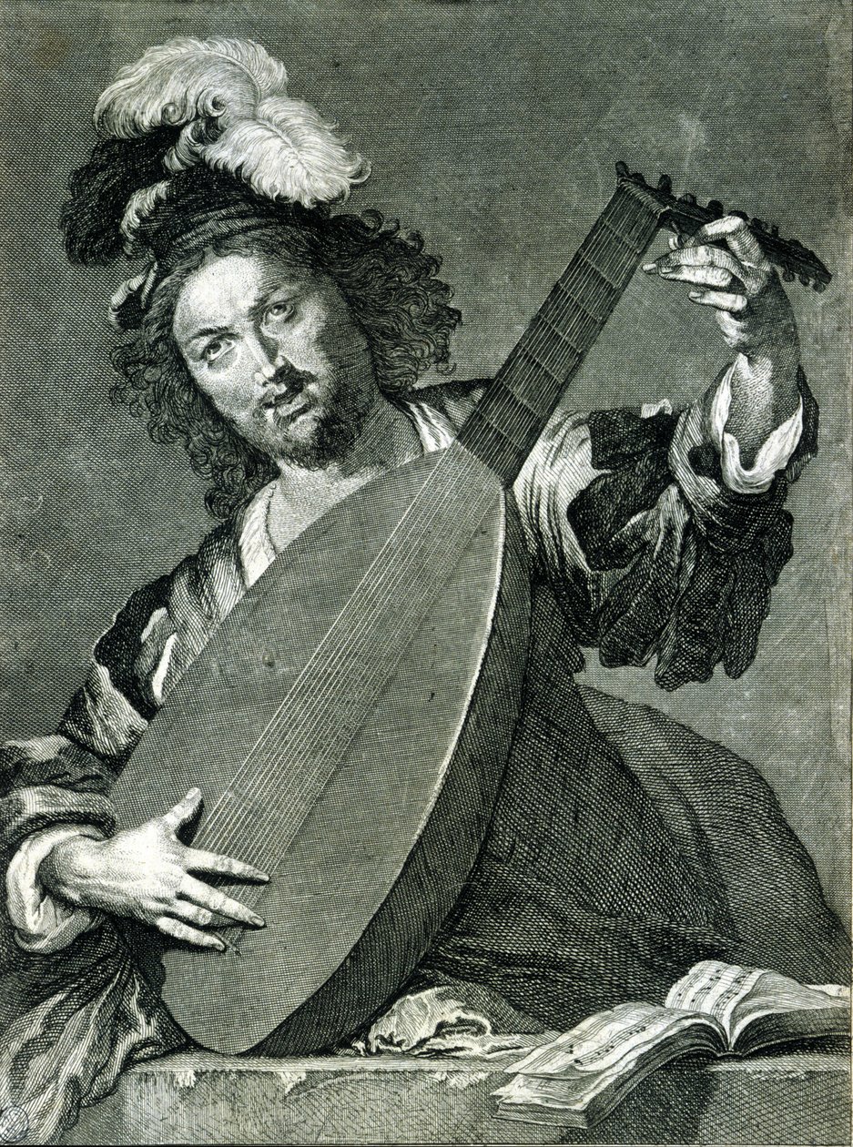 Representation of a lute player tuning his instrument