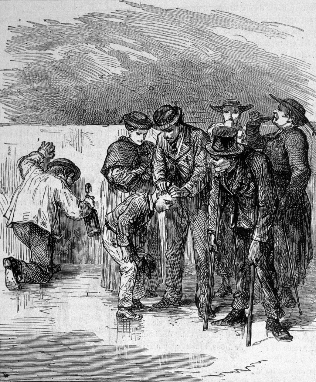 The pilgrims drinking the miraculous water of Lourdes in the High ...