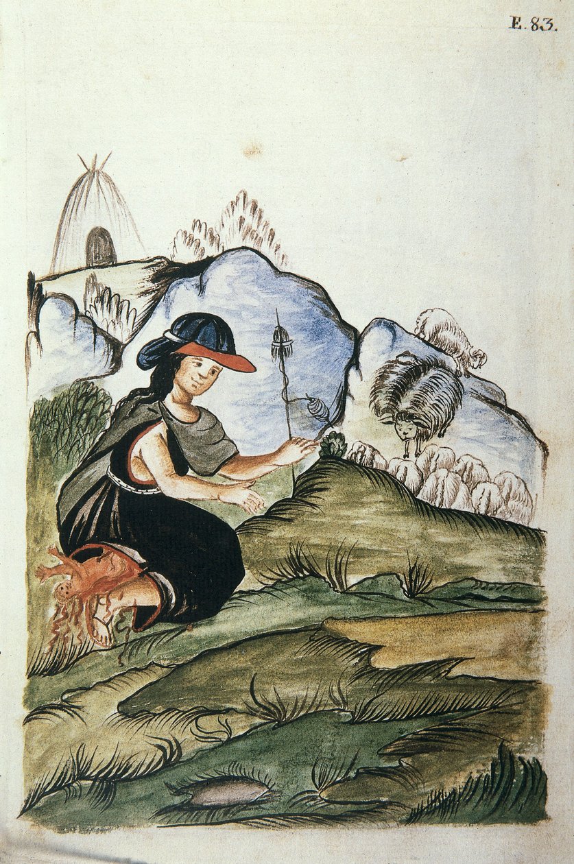 Young Indian Shepherdess Woman Giving Birth in Nature, from the Book ...