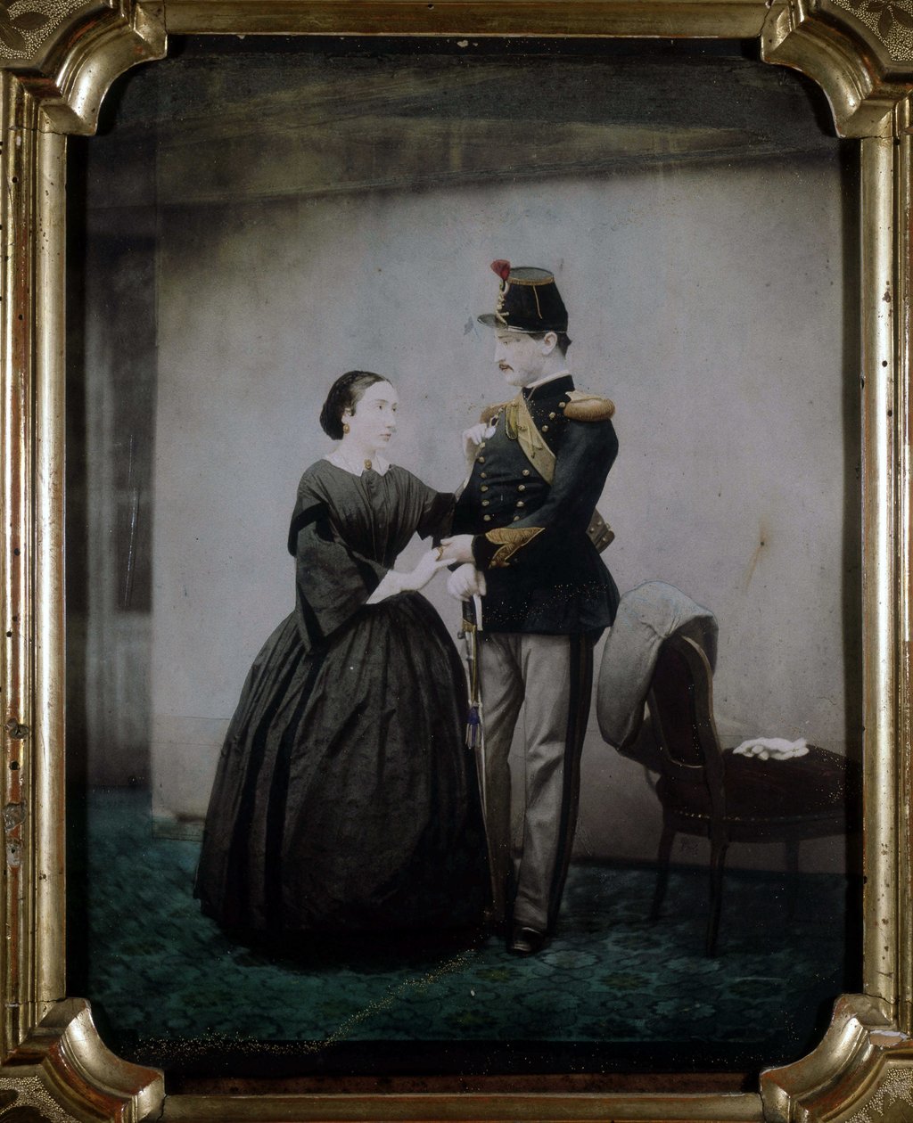 Coloured Photograph of an Officer and His Wife Dating from 1850