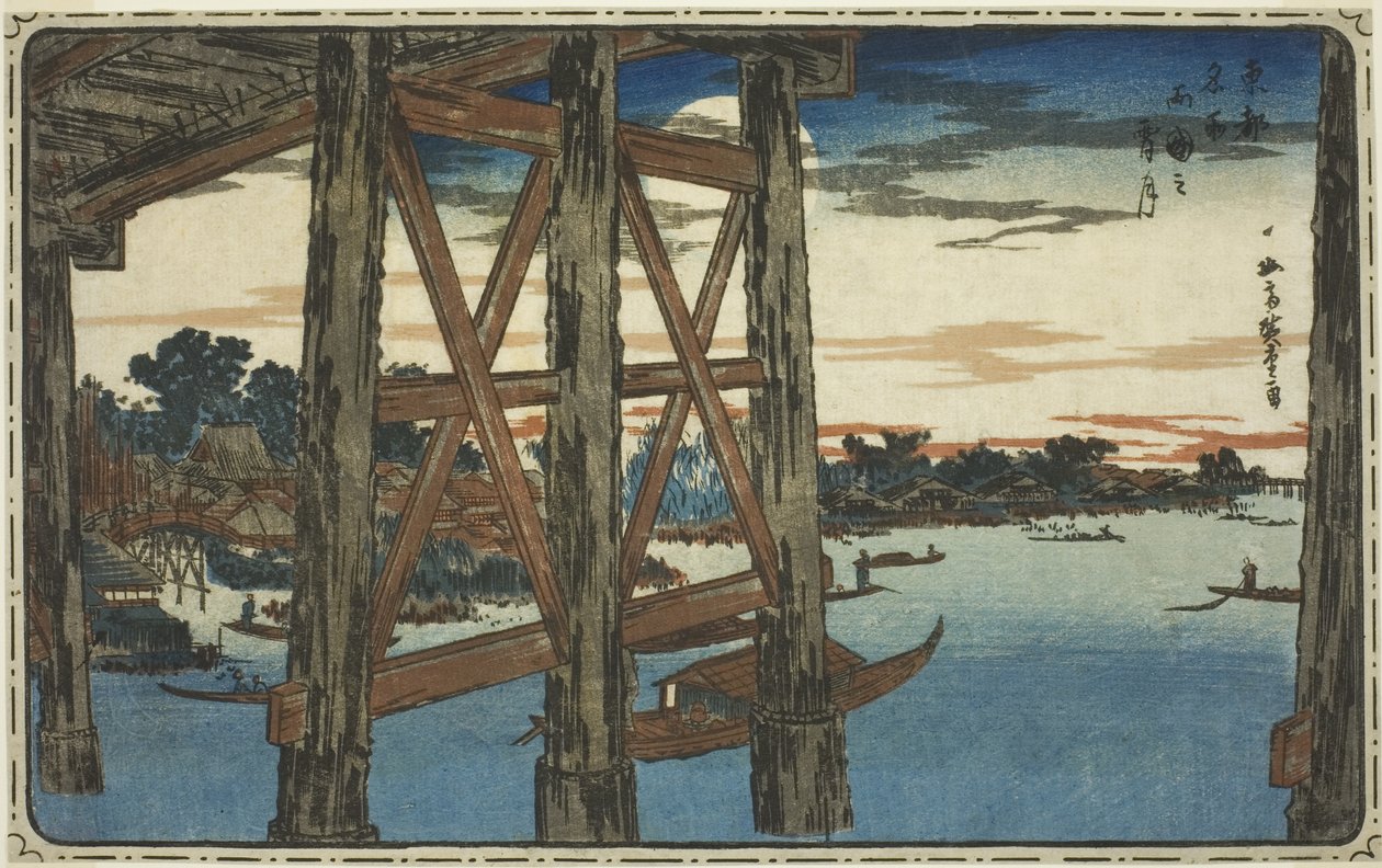 Twilight Moon at the Ryogoku Bridge, from the series 'Famous Views of ...