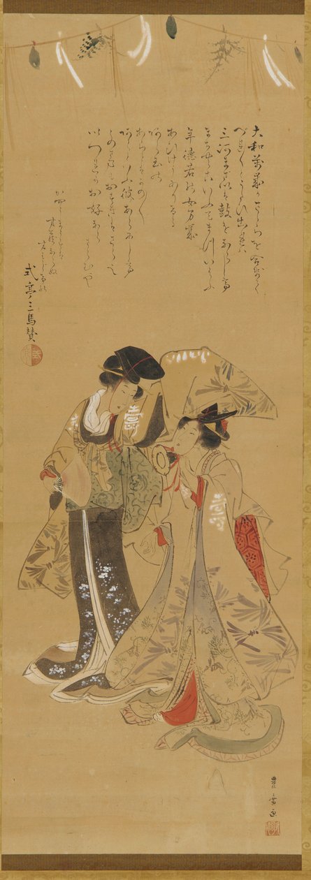 Two girls dressed as manzai performers, Edo period