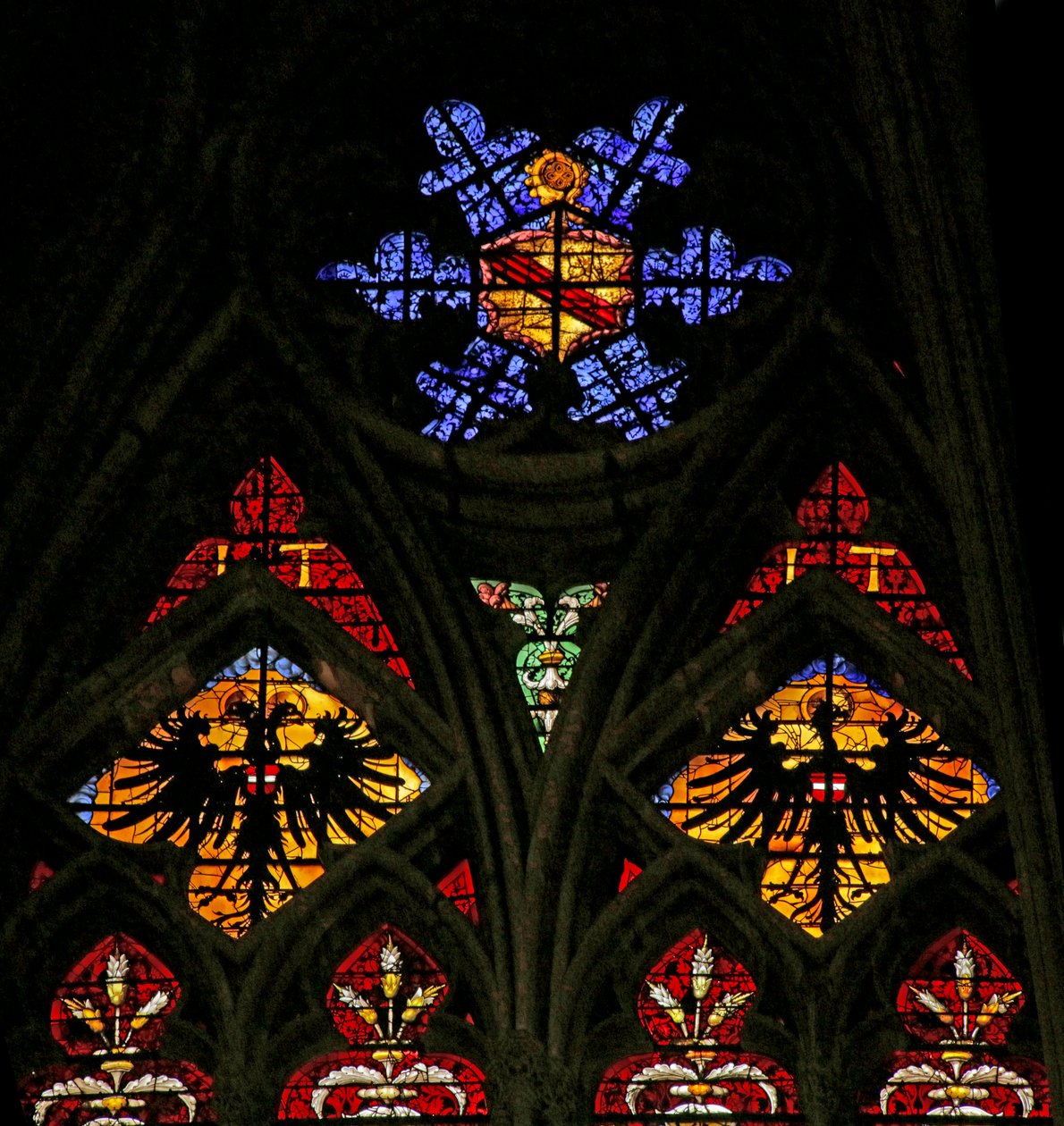 Window depicting the Imperial arms with double-headed eagle