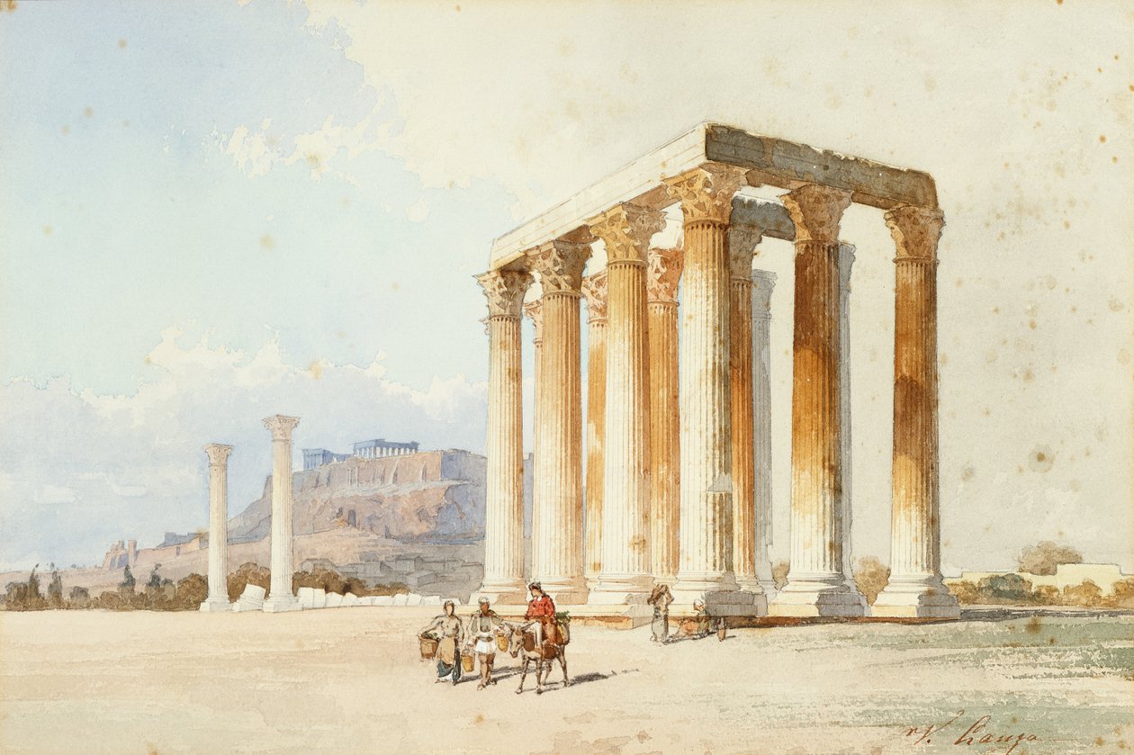 Temple of Zeus with Acropolis, Parthenon, Athens