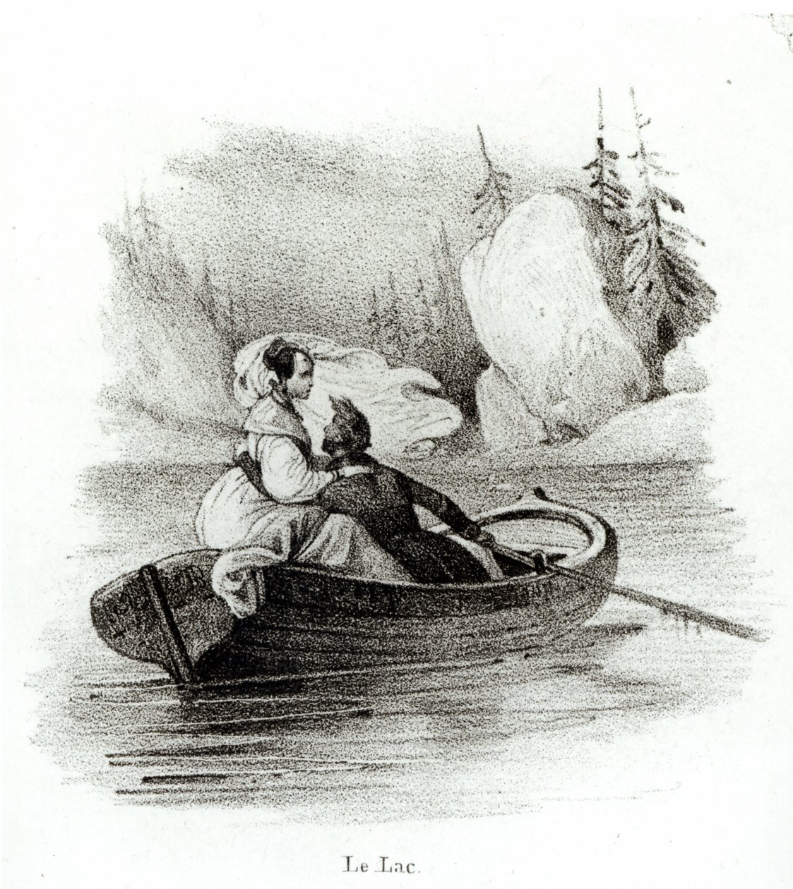 Alphonse de Lamartine and Elvire on the Lake at Bourget, engraved by ...