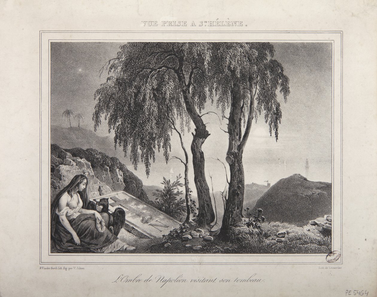 The shadow of Napoleon visiting his tomb, view of Saint Helena