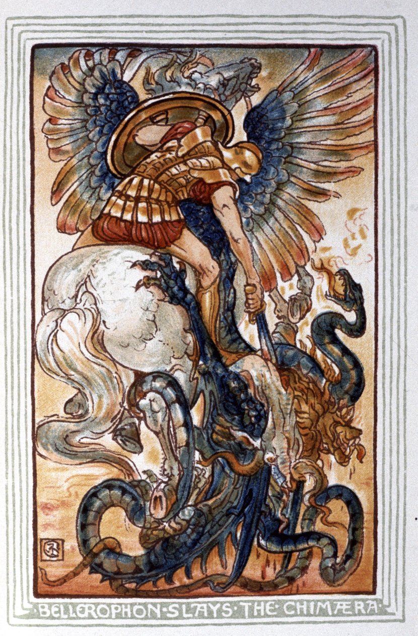 Bellerophon is killing the Chimaera (illustration)