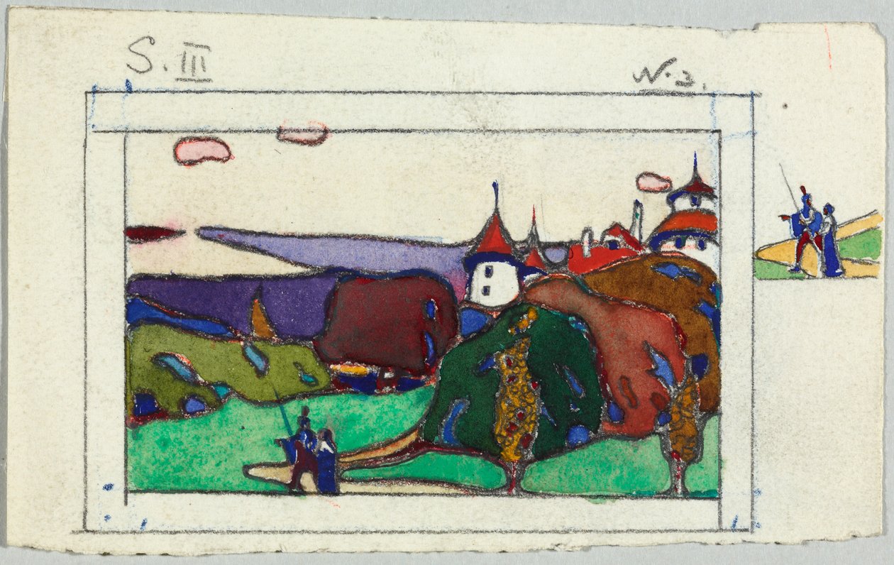 Landscape with Couple in Medieval Costume, verso: Fragment of an ...
