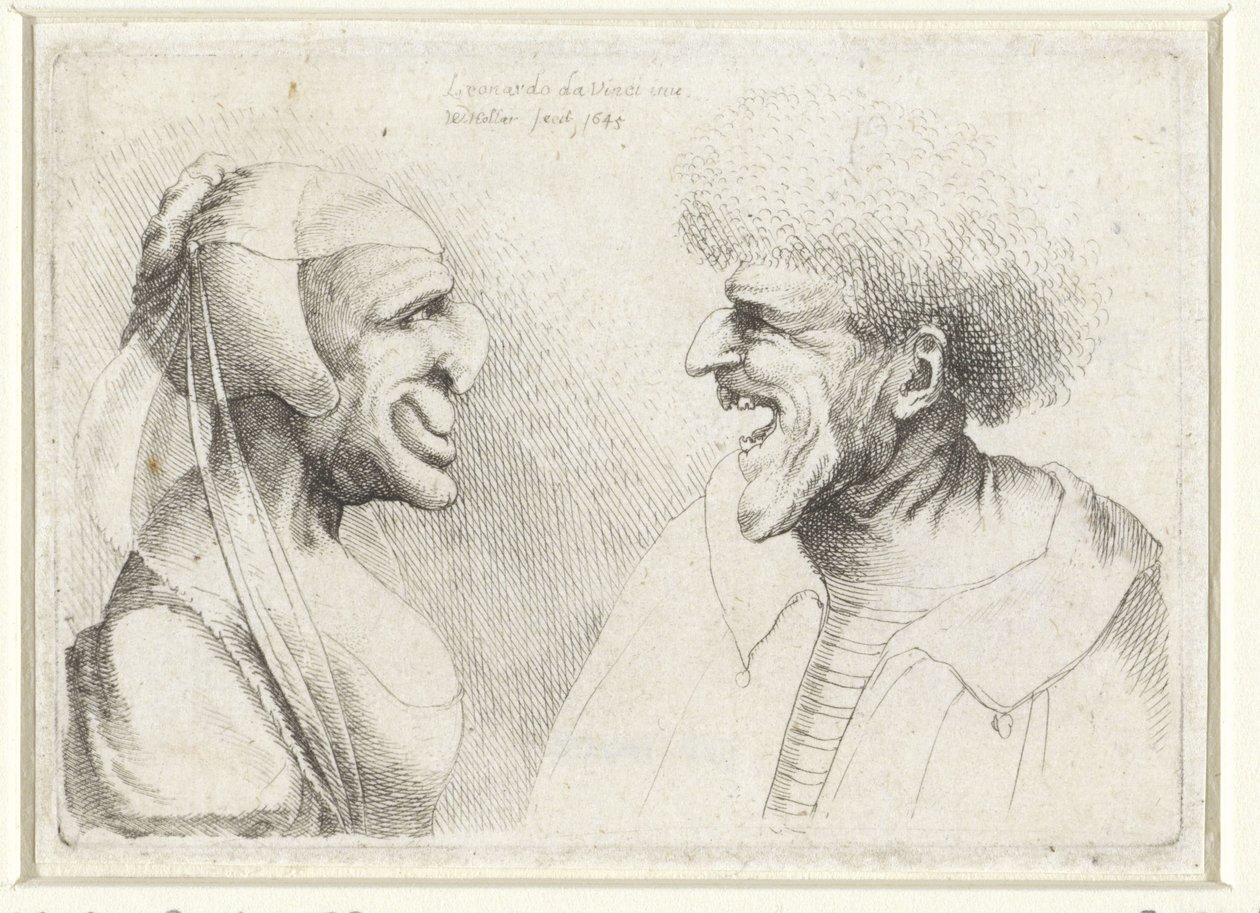 Deformed Heads of a Laughing Man and Woman with Headscarf