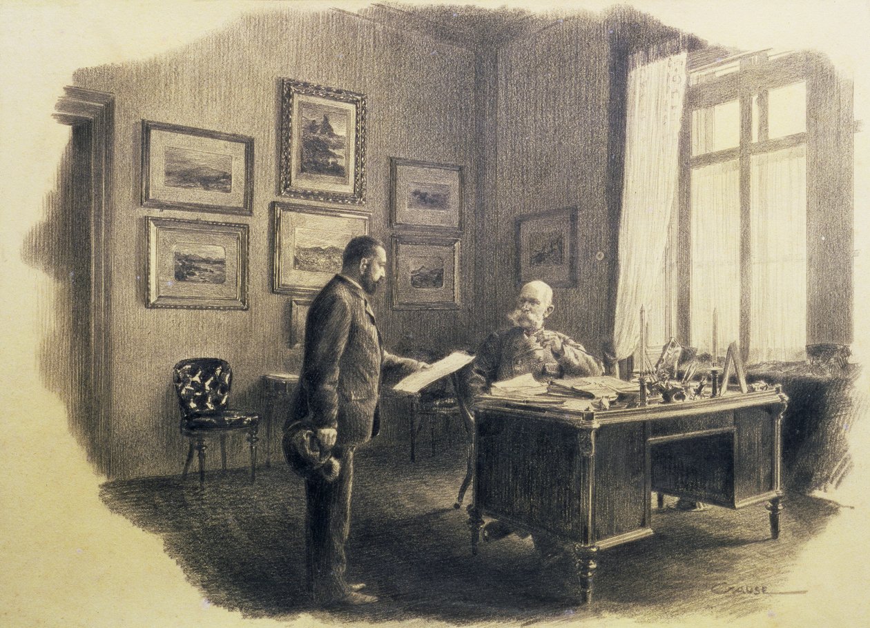 Emperor Franz Joseph I of Austria at his writing desk at Jagdrock