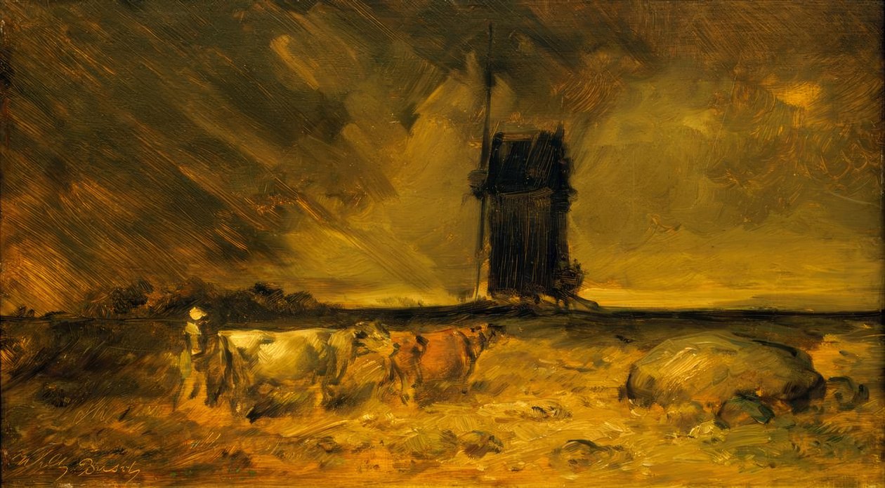 Large Thunderstorm Landscape with Windmill by Wilhelm Busch