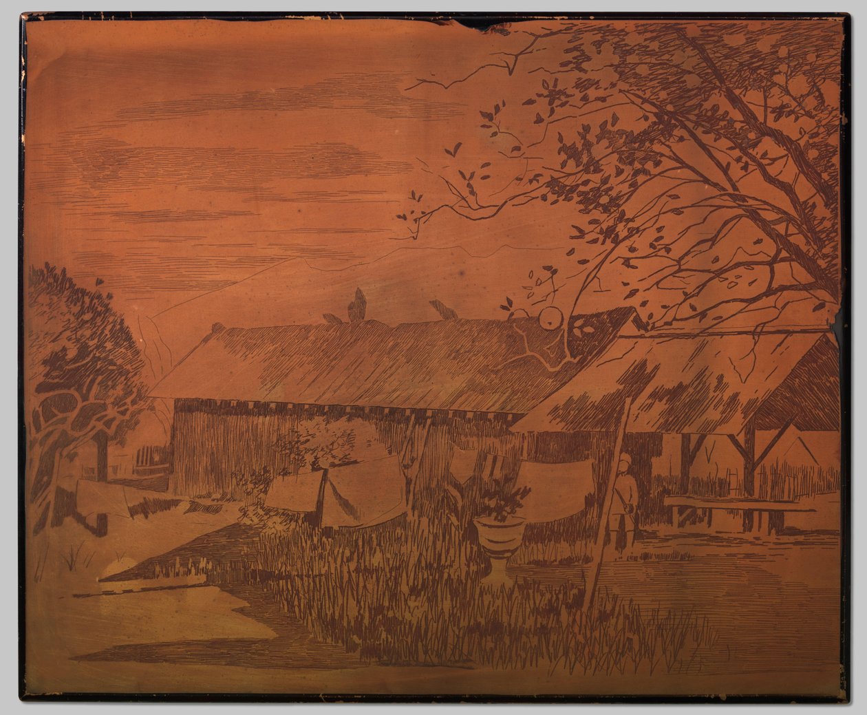 Gambar, Long Outbuilding, Drying Laundry in the Foreground