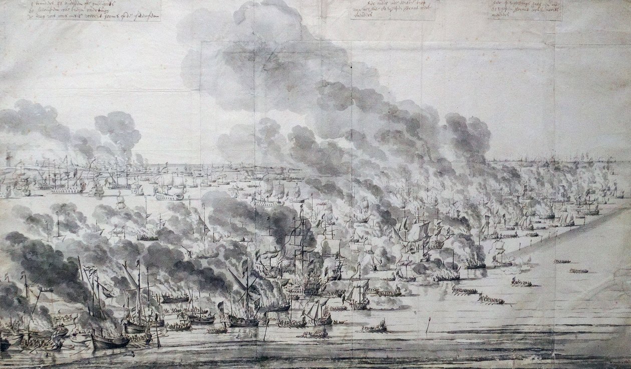 Robert Holmes setting the Dutch Fleet on fire at Terschelling