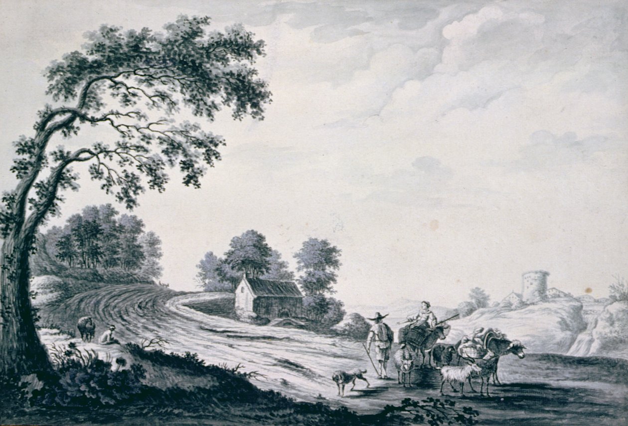 Italian Landscape with Peasants and Animals on a Road