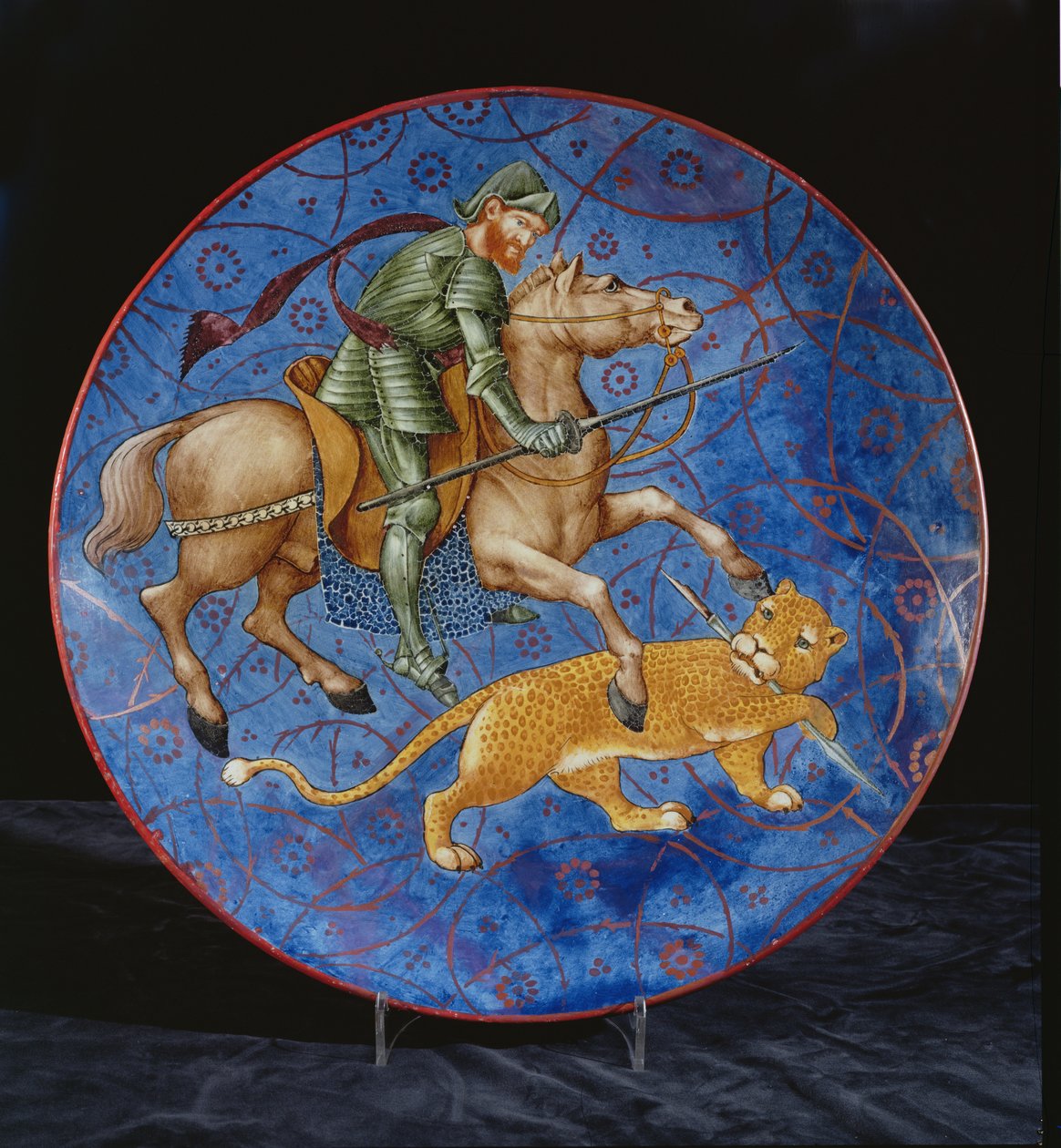 Charger with a Mounted Knight Attempting to Spear a Leopard