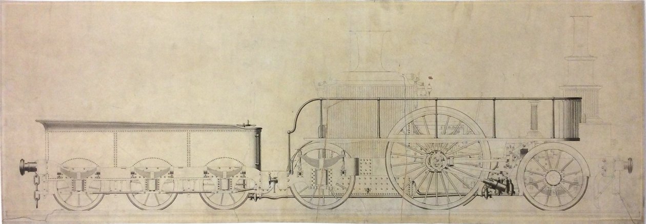 Construction Drawing of Experimental Condensing Locomotive, Before 1848