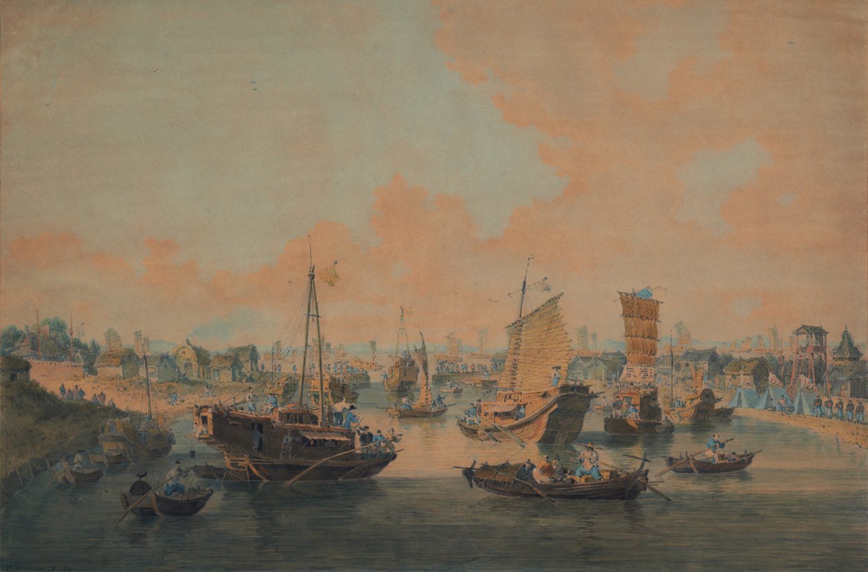 Chinese Barges of the Embassy Passing Through a Sluice on the Grand Canal