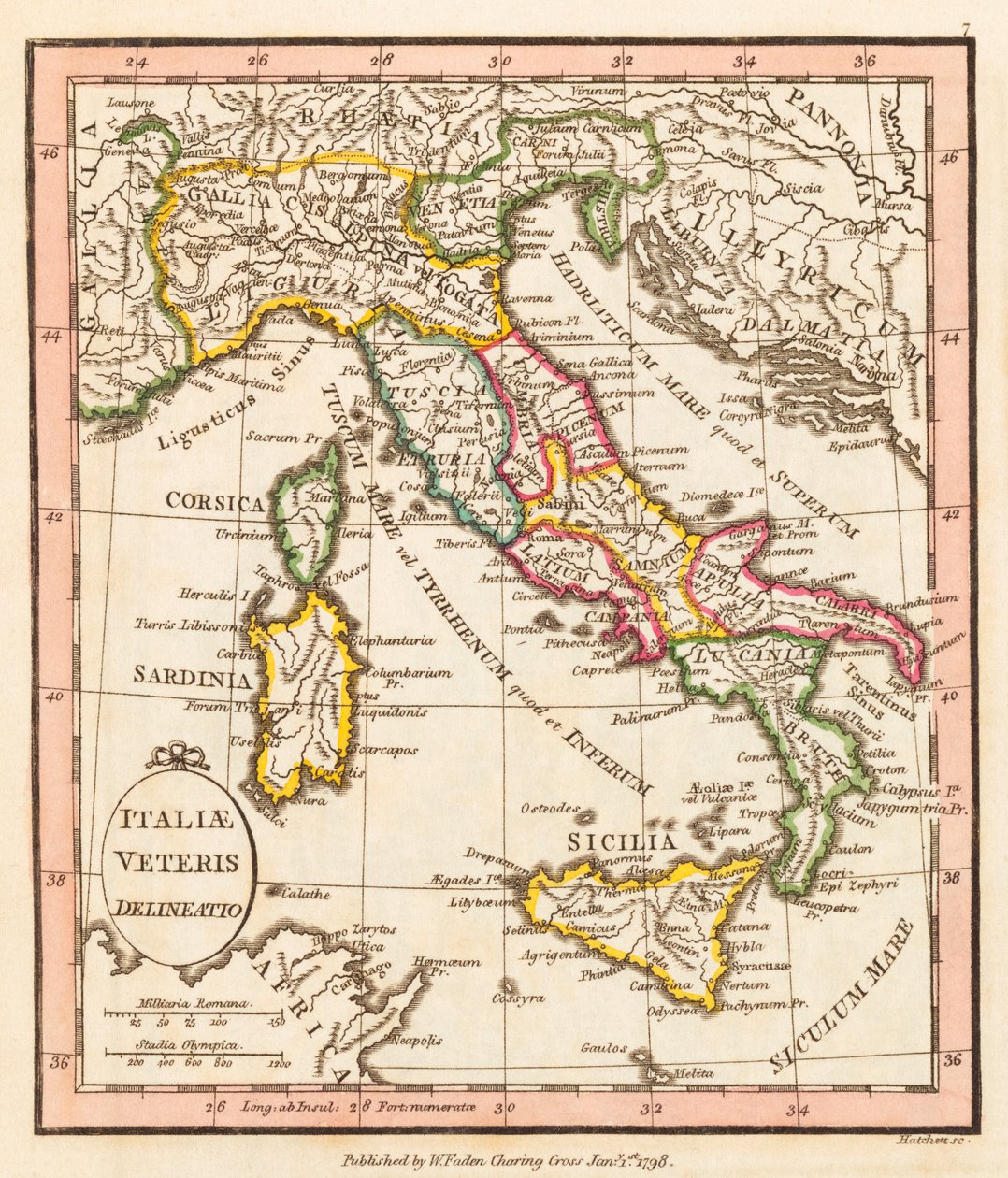 Ancient Italy Map by William Faden: Premium art reproduction