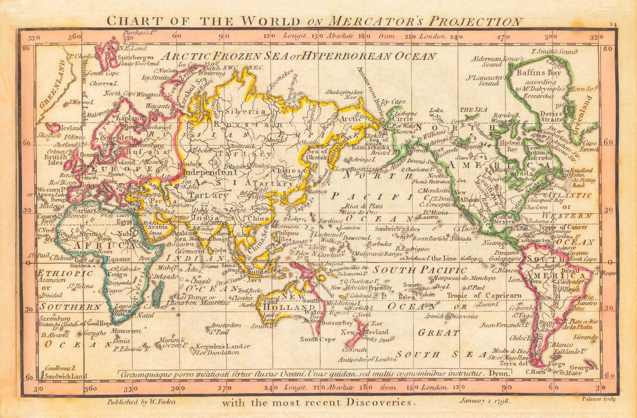 World Map by William Faden: Premium art reproduction
