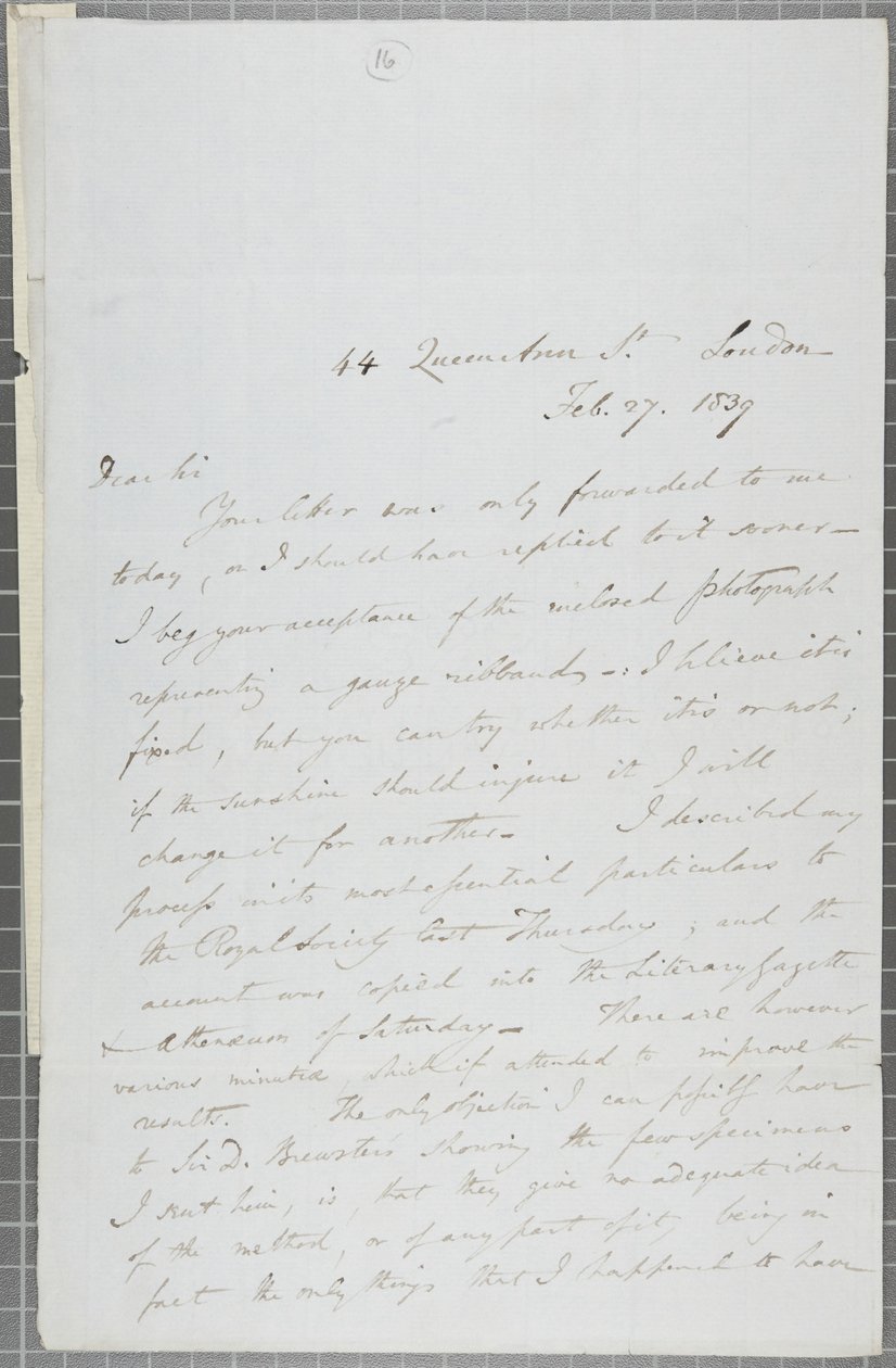 Signed Letter from William Henry Fox Talbot to James David Forbes