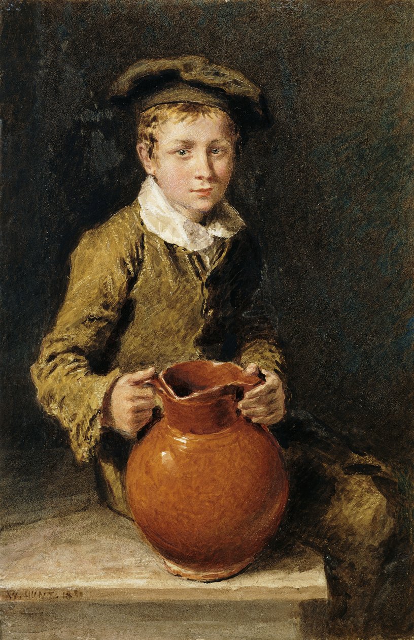 A Boy Seated on a Bench with a Pitcher by William Henry Hunt
