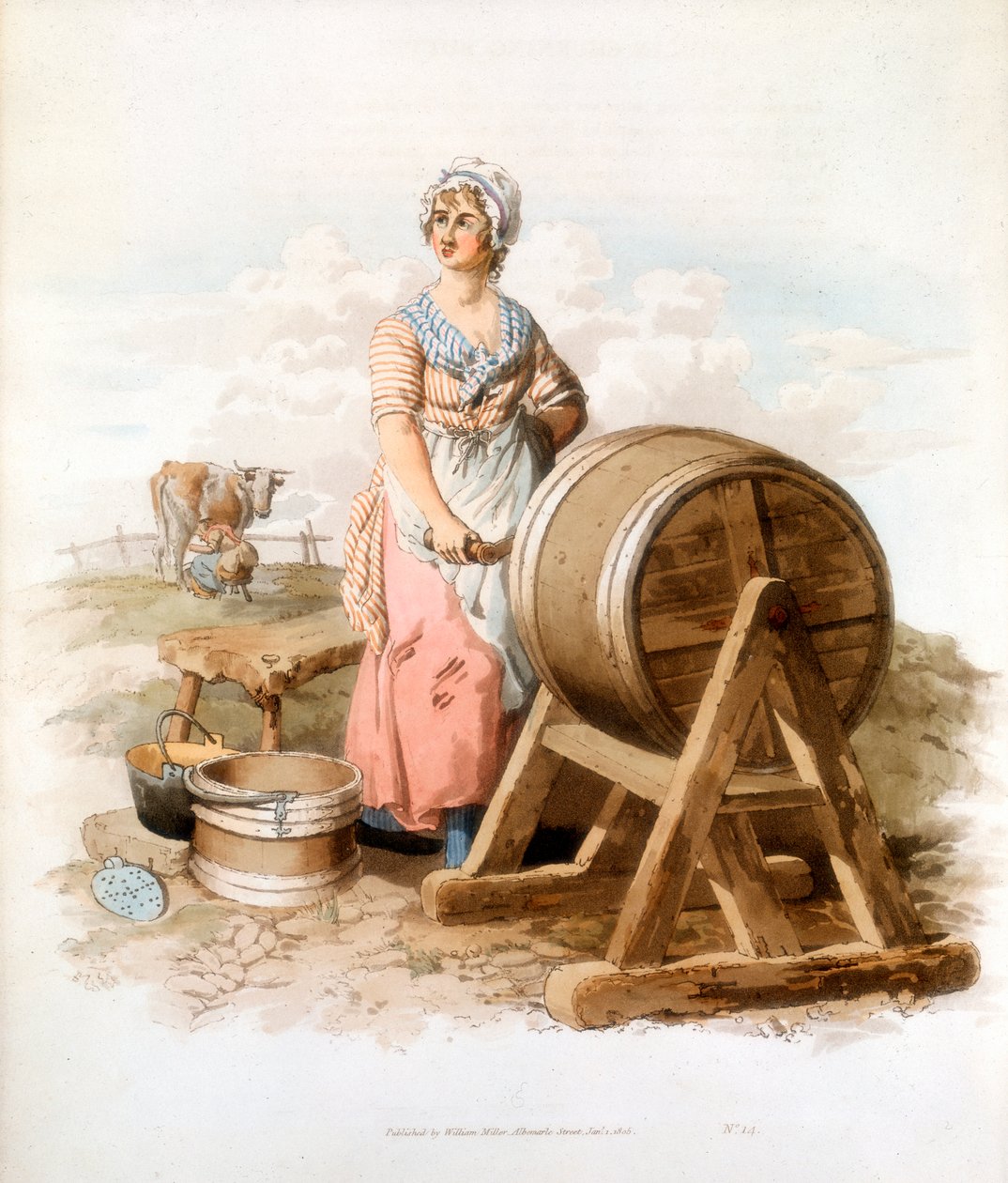 Women Making Butter by William Henry Pyne: Fine art print